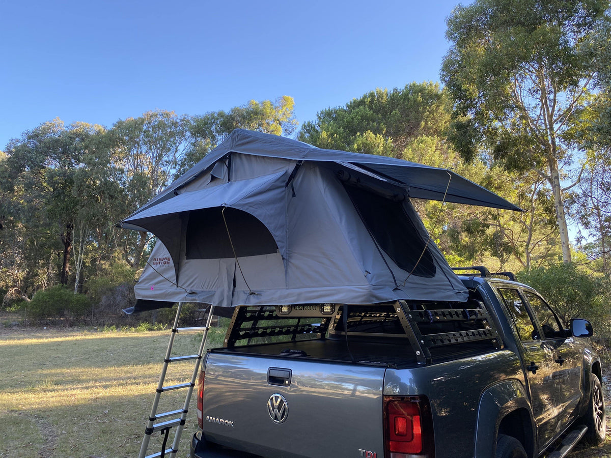 Rooftop Tent & Tub Rack Package - 2 Person Soft Shell Tent (Short Styl ...